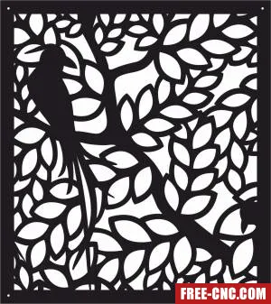 Download Decorative bird on branch panel screen - Free dxf svg cdr ai files